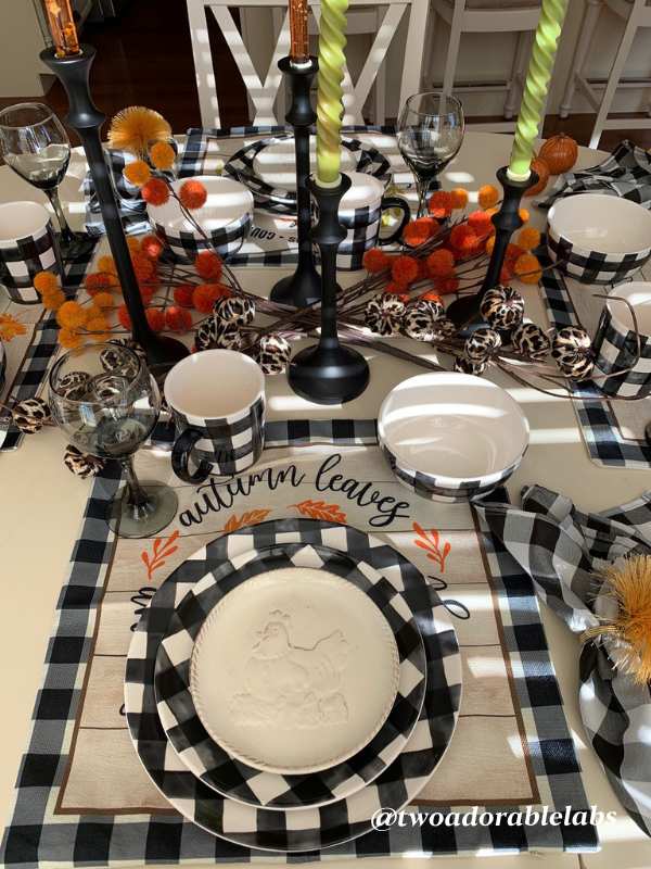 Buffalo Check Tablescape For Fall - Two Adorable Labs