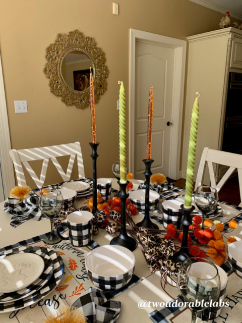 Buffalo Check Tablescape For Fall - Two Adorable Labs