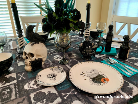 Skulls And Spiders Table - Two Adorable Labs