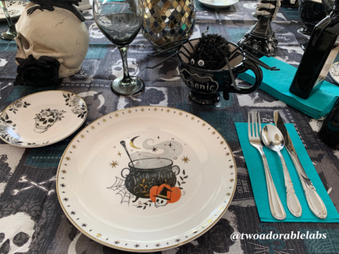 Skulls And Spiders Table - Two Adorable Labs