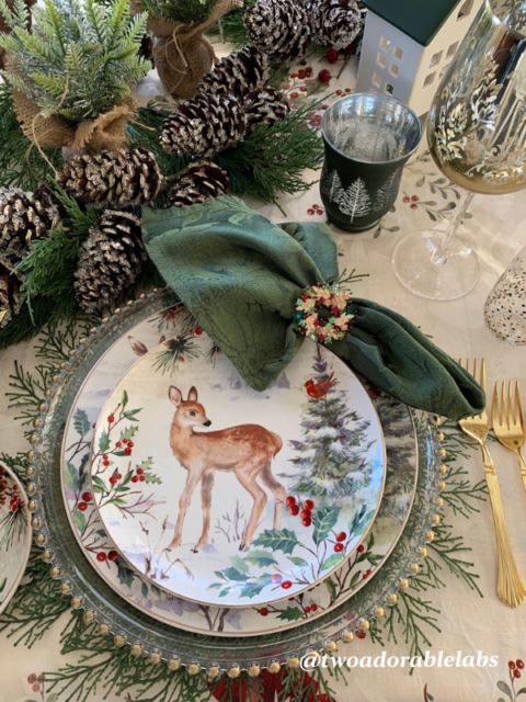 Deer And Berries Christmas Table - Two Adorable Labs